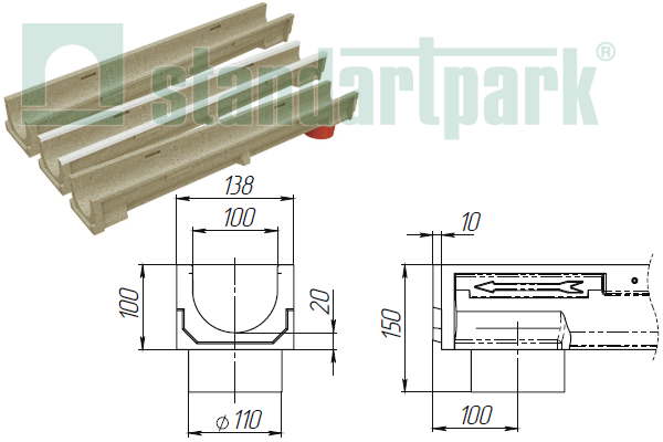 Лоток полимербетонный DN 100 H 100 от Стандартпарк – Скачать бесплатно